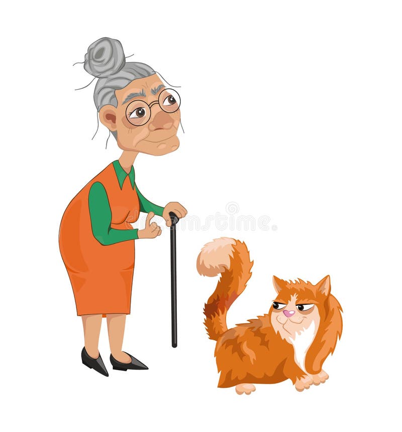 Old Lady and a Cat Vector. Cartoon Character Detailed Illustrations ...
