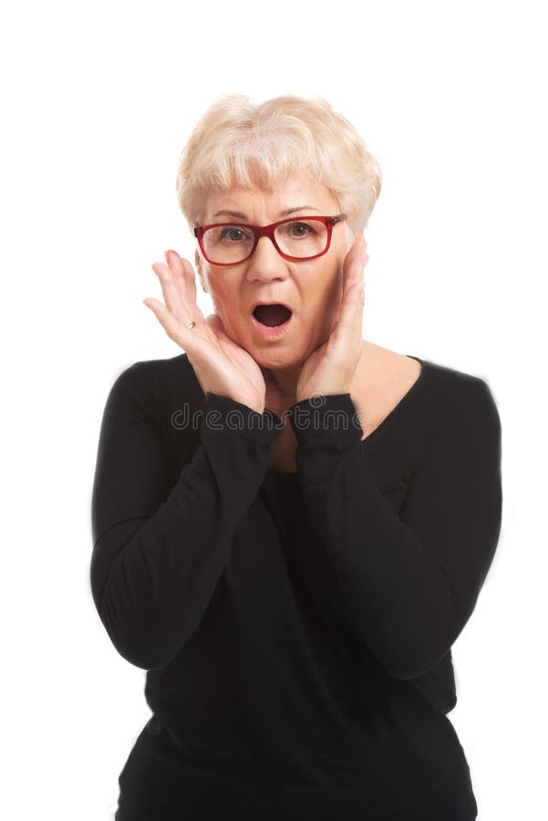 An Old Lady Expresses Shock/ Surprise. Stock Photo - Image of fear ...
