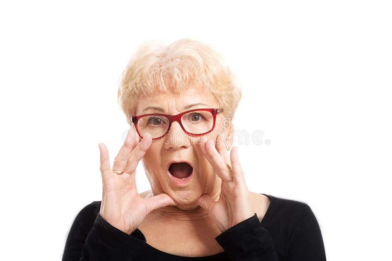 An Old Lady Expresses Shock/ Surprise. Stock Photo - Image of fear ...