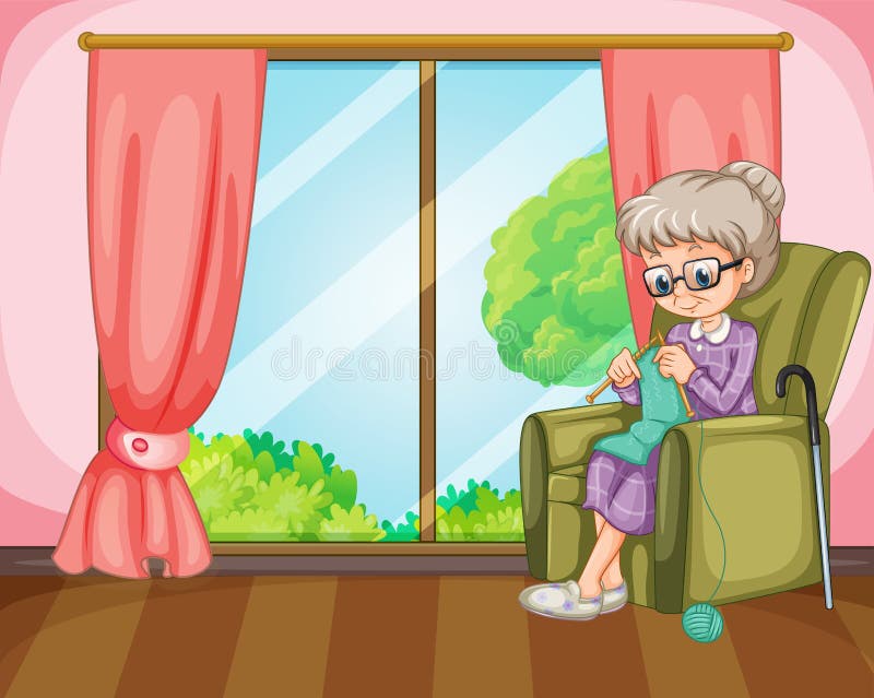Old lady knitting stock vector. Illustration of portrait - 12642830