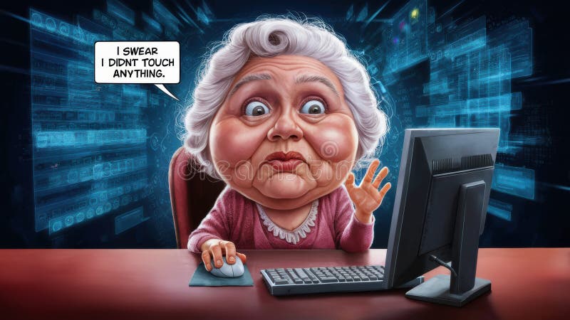 An Old Lady Sitting at a Computer with Speech Bubble Above Her, AI ...