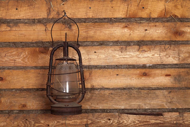 Old Kerosene Lantern Lamp in Rustic Country Barn Stock Image - Image of ...