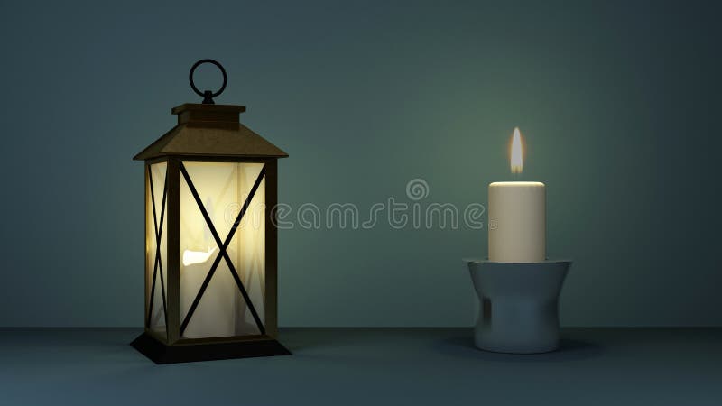 Old Lamp with a Candle Inside and Outside Stock Illustration ...