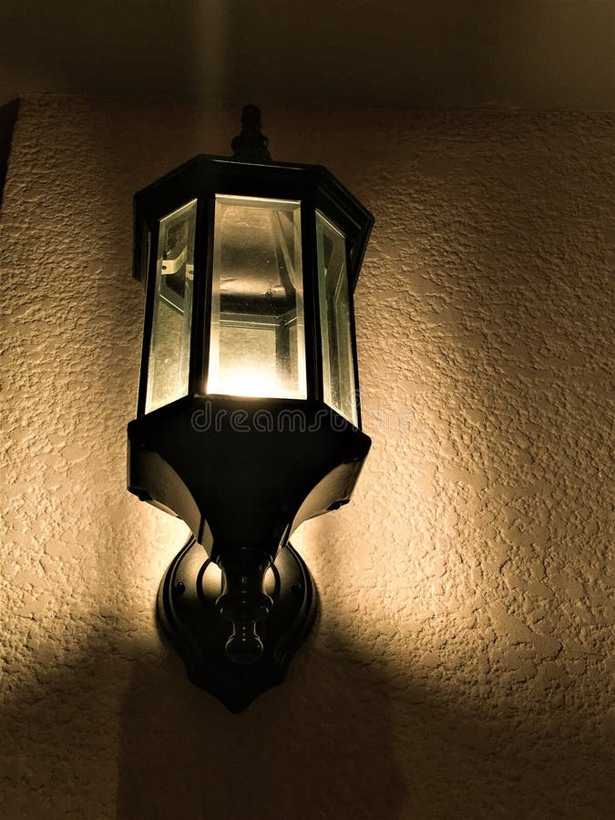 Old Lamp Indoor Lights on the Wall at Night Stock Image - Image of ...