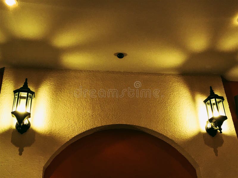 Old Lamp Indoor Lights on the Wall at Night Stock Image - Image of ...