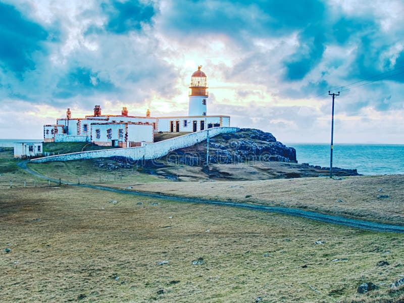 Old Landscape Lighthouse, White Light Tower with Building for ...