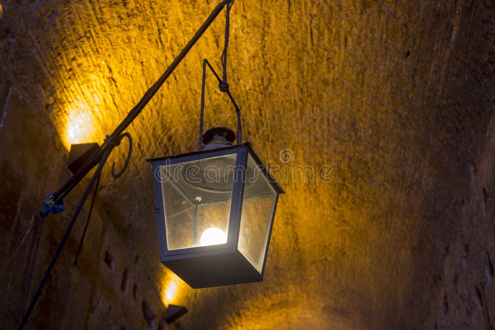 Old Lantern and Bricks Wall Stock Photo - Image of electric, gold: 51046720