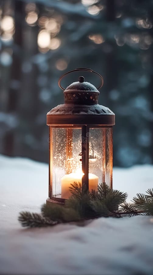 Old Lantern in the Forest at Winter Season, Generative AI. Stock ...