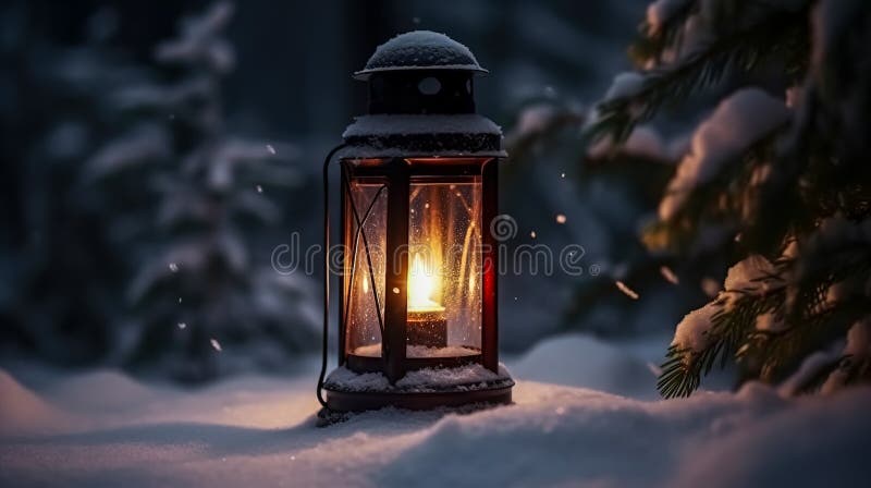 Old Lantern in the Forest at Winter Season, Generative AI. Stock ...