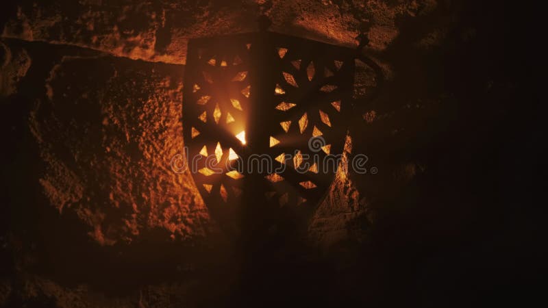 Old Lantern with Warm Light Rays in of Old Castle Stock Image - Image ...