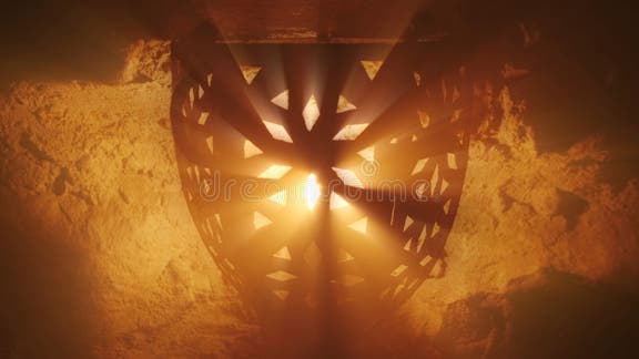 Old Lantern with Warm Light Rays in of Old Castle Stock Image - Image ...