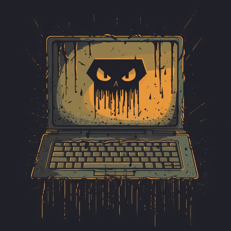An Old Laptop with an Angry Face on it Stock Illustration ...