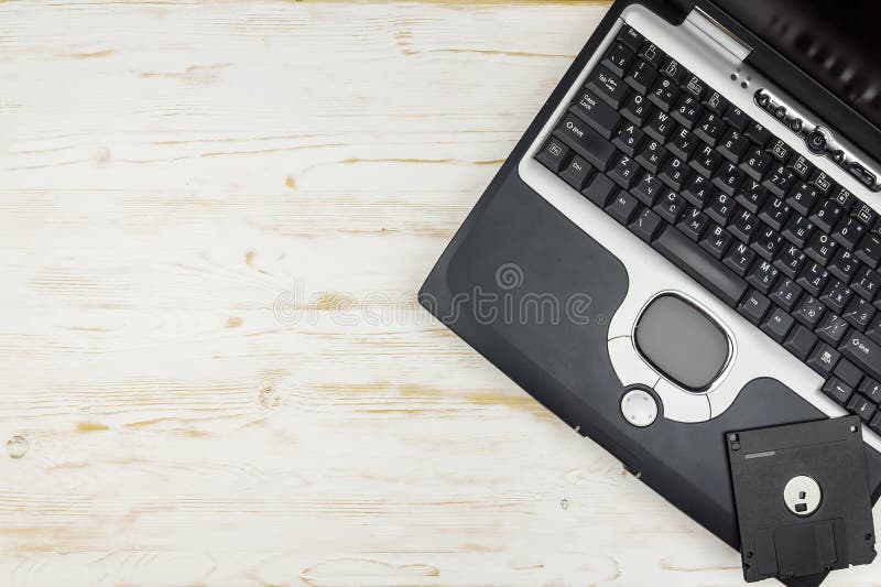Old Laptop with Floppy Disk Stock Image - Image of equipment, hitech ...
