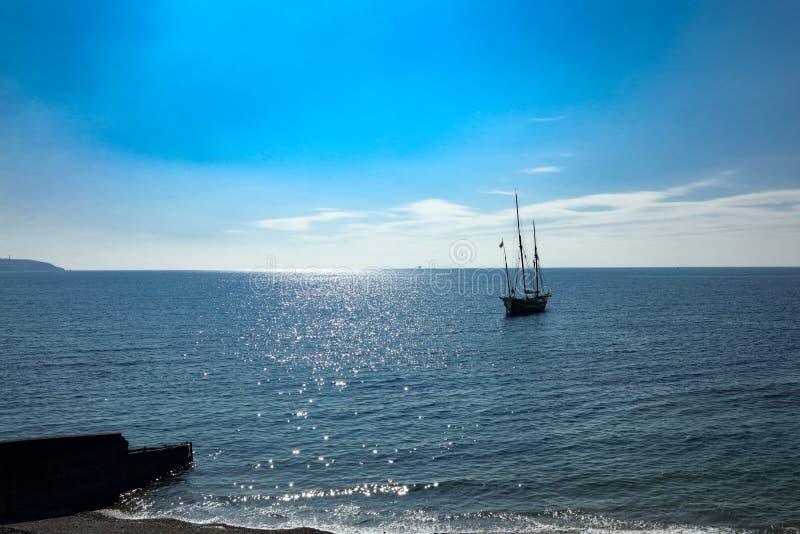 Old Large Sailing Lugger Ship Anchor in Cornish Bay Stock Photo - Image ...