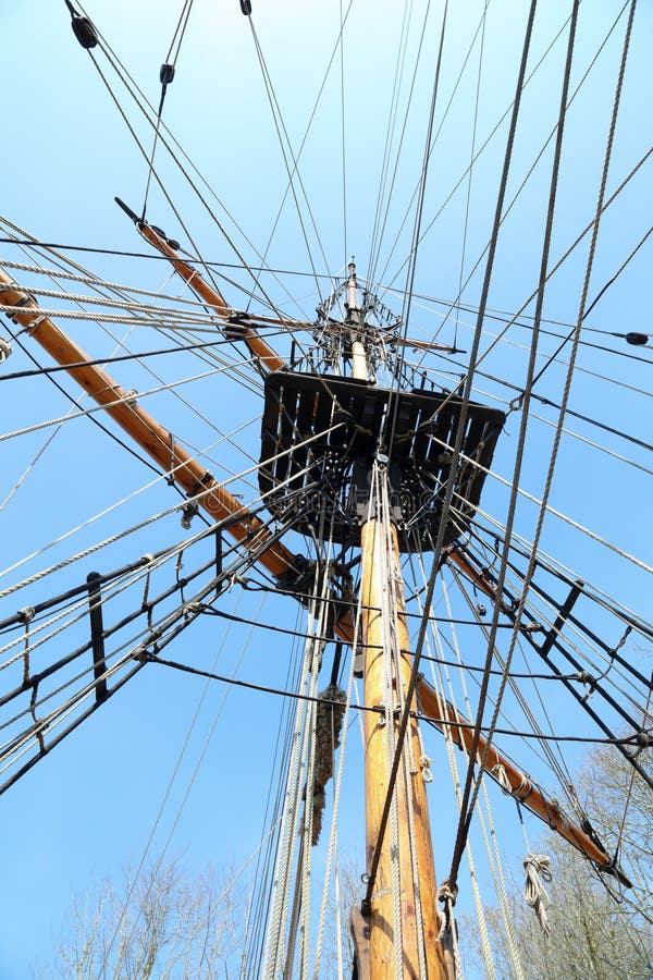 Old Large Sailing Ship Rigging and Mast Stock Photo - Image of sail ...
