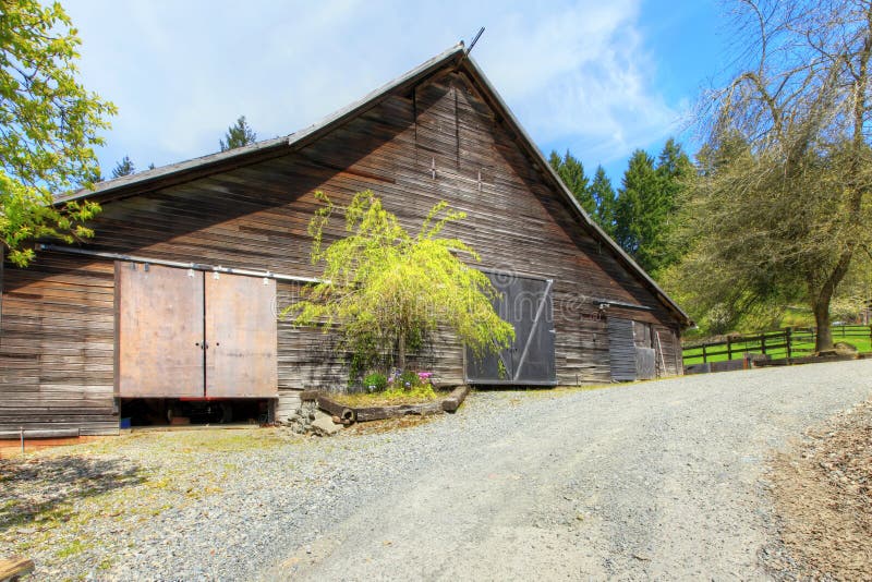 Old Large Shed with Green Spring Landscape. Stock Photo - Image of real ...