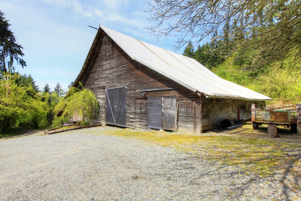 Old Large Shed with Green Spring Landscape. Stock Image - Image of ...