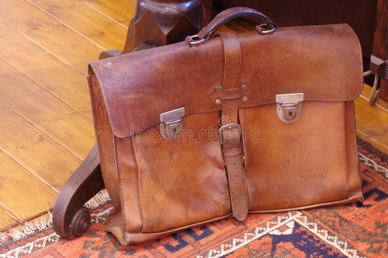 Old leather bag stock image. Image of stained, textured - 66990179