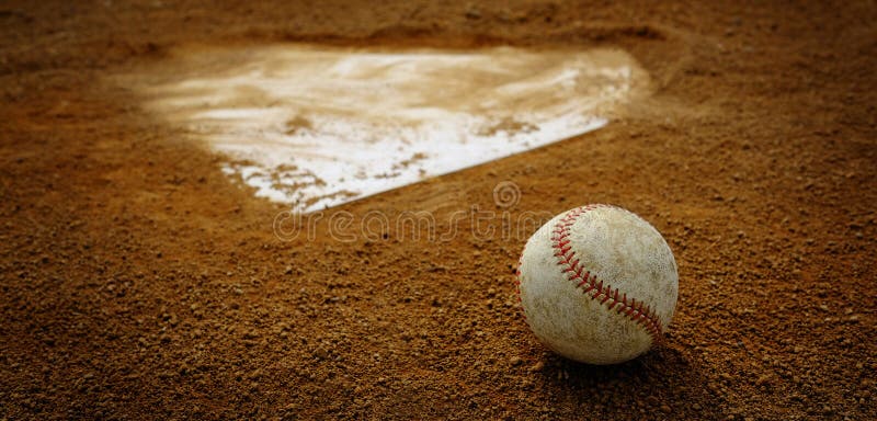 Old Leather Baseball on Field by Home Plate or Base Stock Image - Image ...