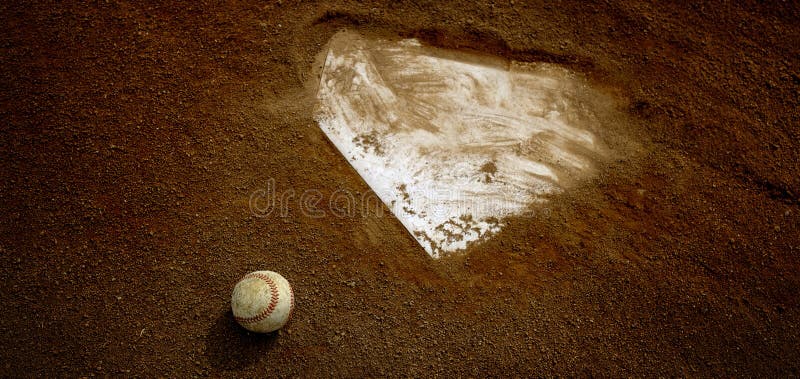 Old Leather Baseball on Field by Home Plate or Base Stock Image - Image ...
