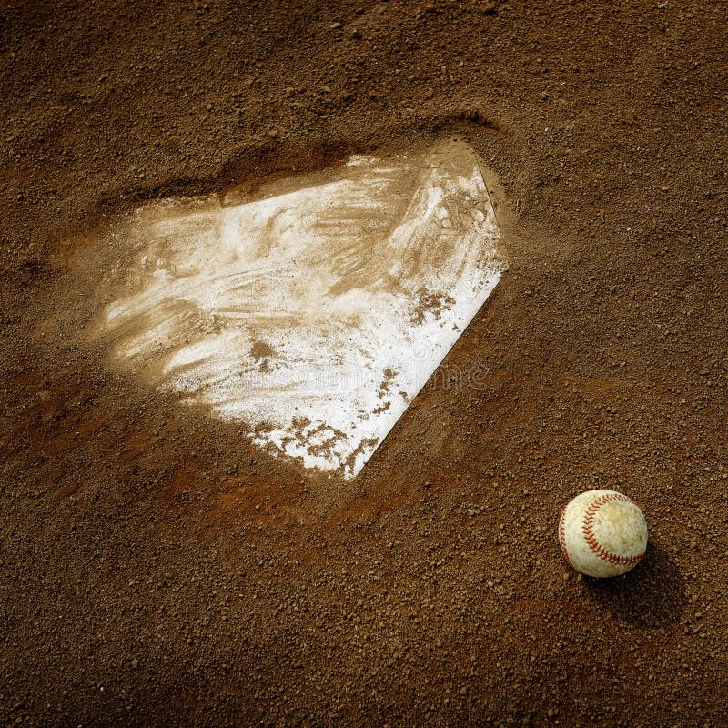 Old Leather Baseball on Field by Home Plate or Base Stock Photo - Image ...