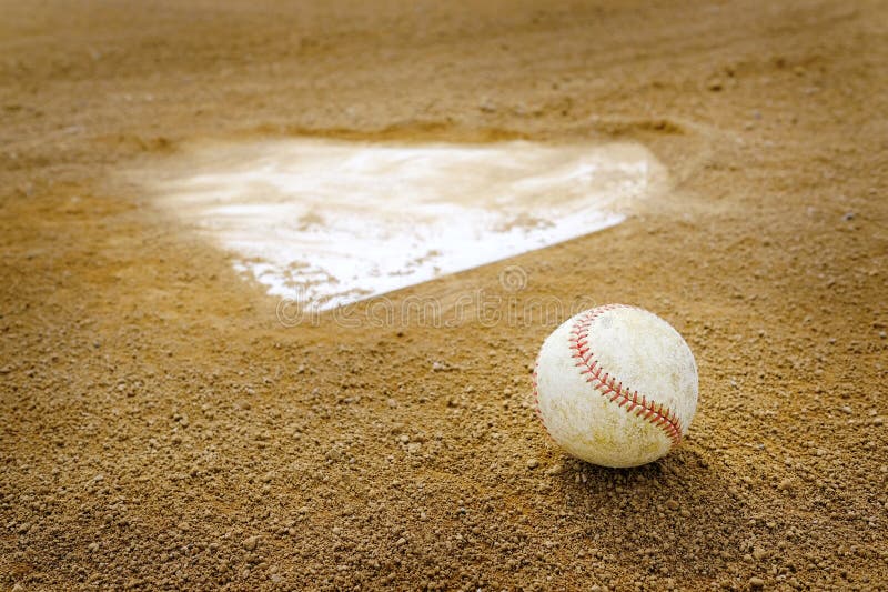 Old Leather Baseball on Field by Home Plate or Base Stock Image - Image ...