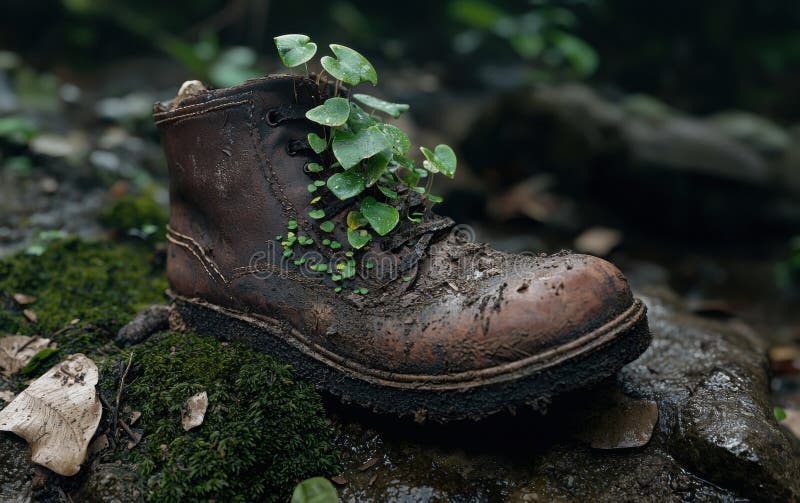 Old Leather Boot with Plants Growing Inside. Stock Illustration ...