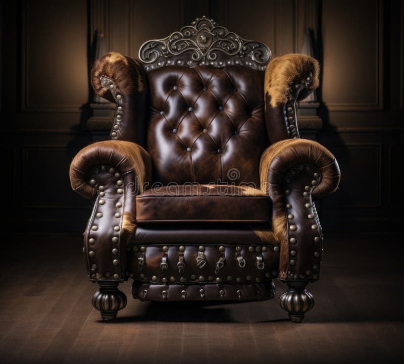 An Old Leather Chair with Studs and a Leather Back, AI Stock ...
