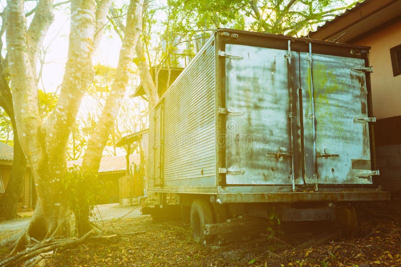 Old Left Truck Container in the Garden. Stock Image - Image of grass ...