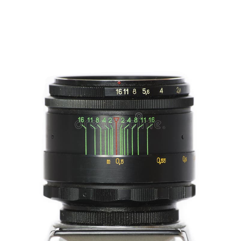 Old 50mm focal length lens stock photo. Image of aperture - 131081456
