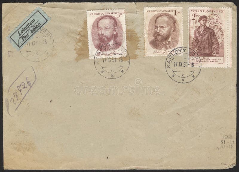 An Old Letter Envelope and Stamps. a Worn Letter Envelope, Stamps and ...