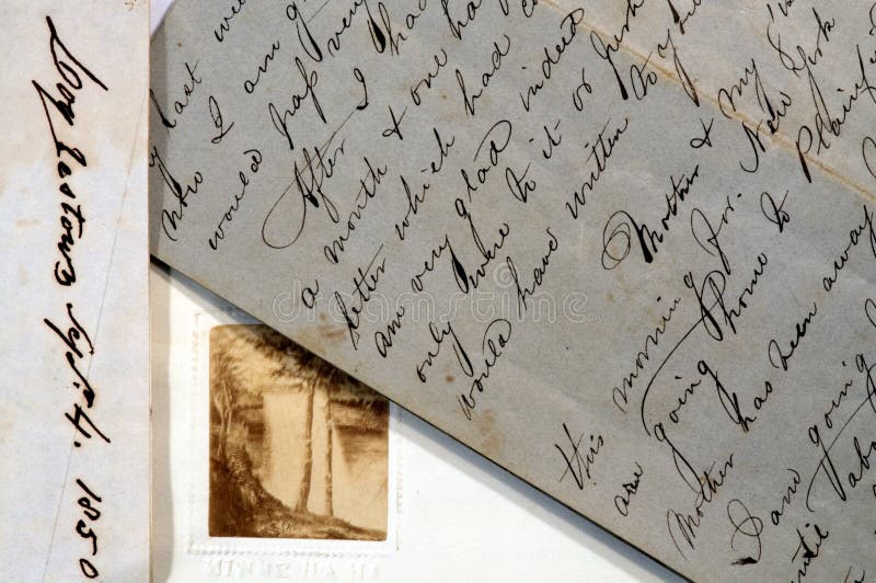 Old Letters with Script Writing Stock Image - Image of grungy, stained ...