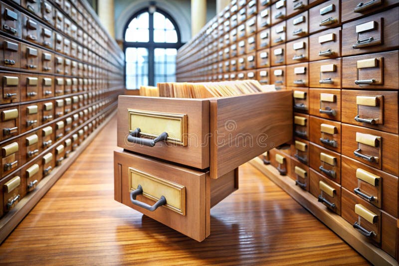 Old Library or Archive Reference Catalog with One Opened Card Drawer ...