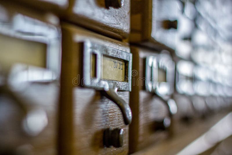 Old Library or Archive Reference Catalogue with One Opened Card Drawer ...