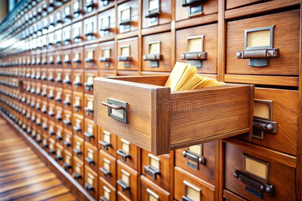 Old Library or Archive Reference Catalogue with Opened Card Drawer ...