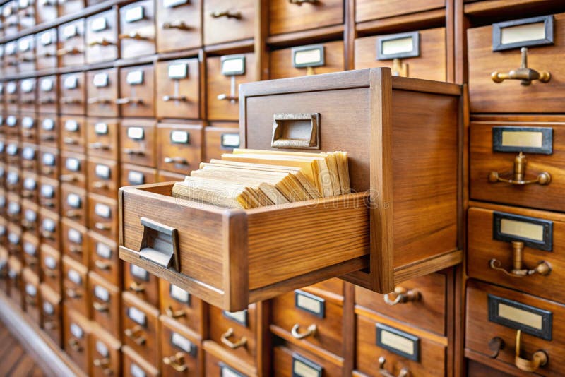 Old Library or Archive Reference Catalogue with Opened Card Drawer ...