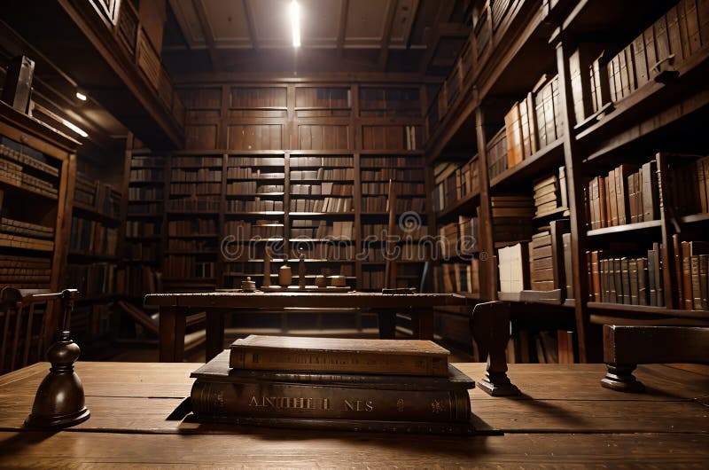 Old library with old books stock illustration. Illustration of wooden ...