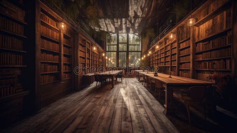 Old Library with Bookshelves and a Chair - Made with Generative AI ...
