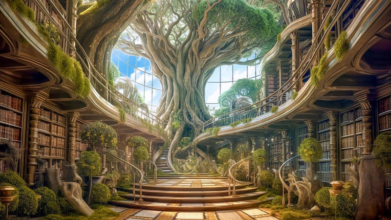 An Old Library is Full of Books and Trees, Generative AI Stock ...