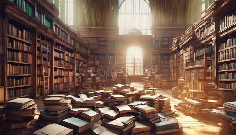Old library full od books. stock illustration. Illustration of library ...