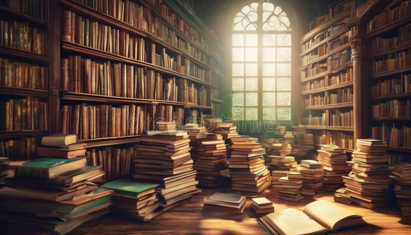 Old library full od books. stock illustration. Illustration of room ...