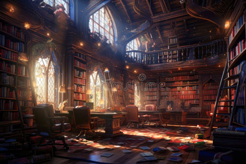 Old Library Interior with Bookshelf and Bookshelf. Stock Image - Image ...