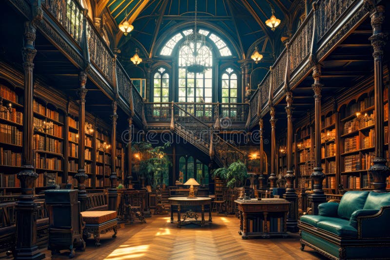 Old Library Interior with Bookshelf and Bookshelf. Stock Illustration ...