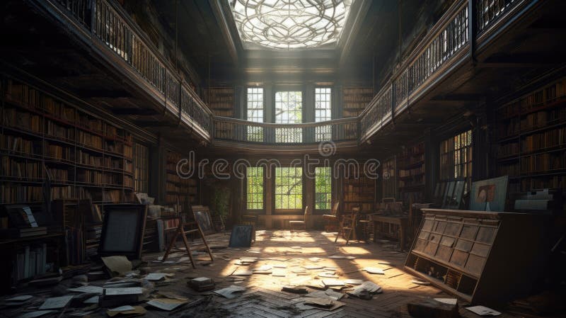 Old Library Interior with Wooden Floor and Bookshelves - Made with ...