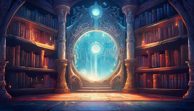 Old Library with Magic Portal Stock Illustration - Illustration of ...