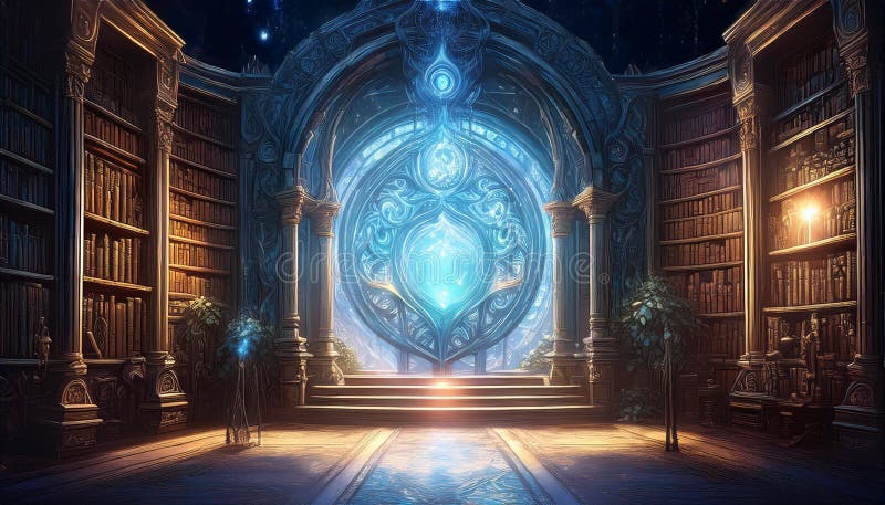 Old Library with Magic Portal Stock Illustration - Illustration of ...
