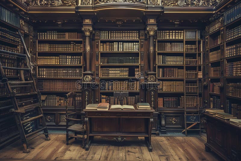 Old Library with Many Books on Shelves Stock Photo - Image of ...