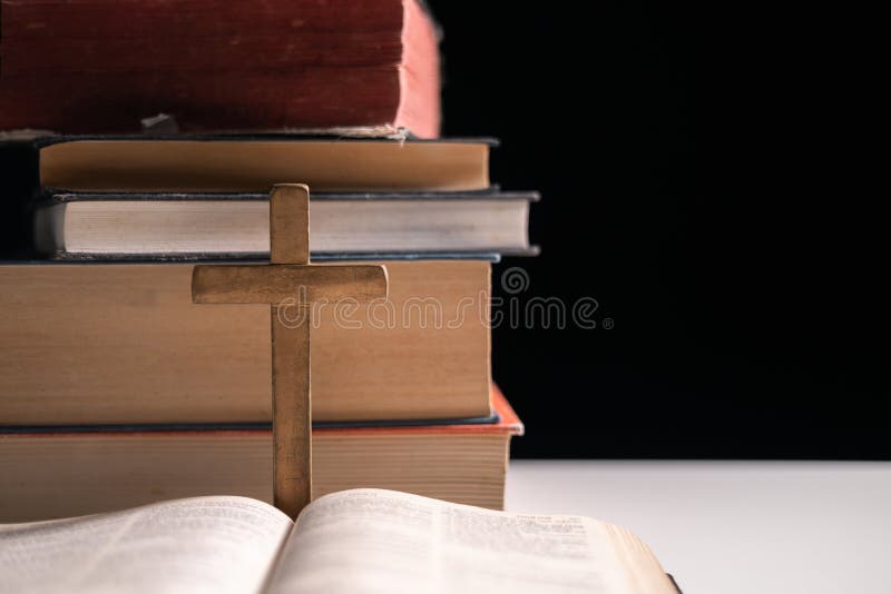 Old Library, an Open Bible Lay on the Table, Its Holy Pages of ...