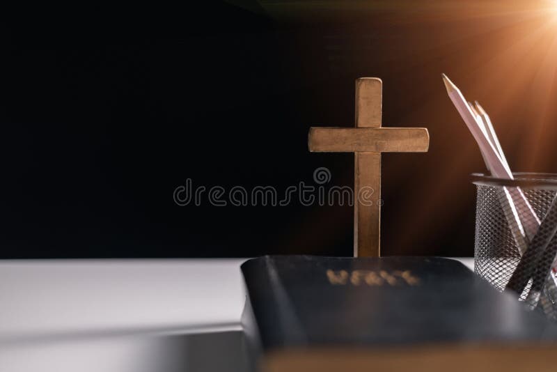 Old Library, an Open Bible Lay on the Table, Its Holy Pages of ...