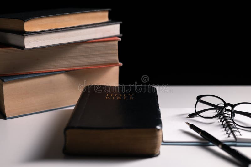 Old Library, an Open Bible Lay on the Table, Its Holy Pages of ...